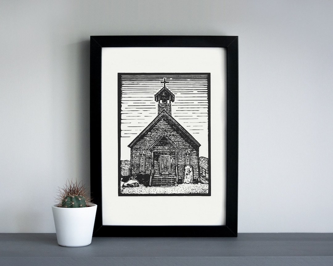 Goldfield Ghost Town Church Linocut Print - Goldfield Church, Desert ...