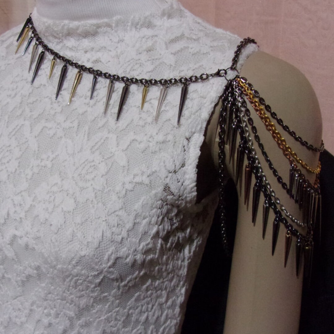 Mixed Metal Triple Spiked Shoulder Chain Necklace - Etsy