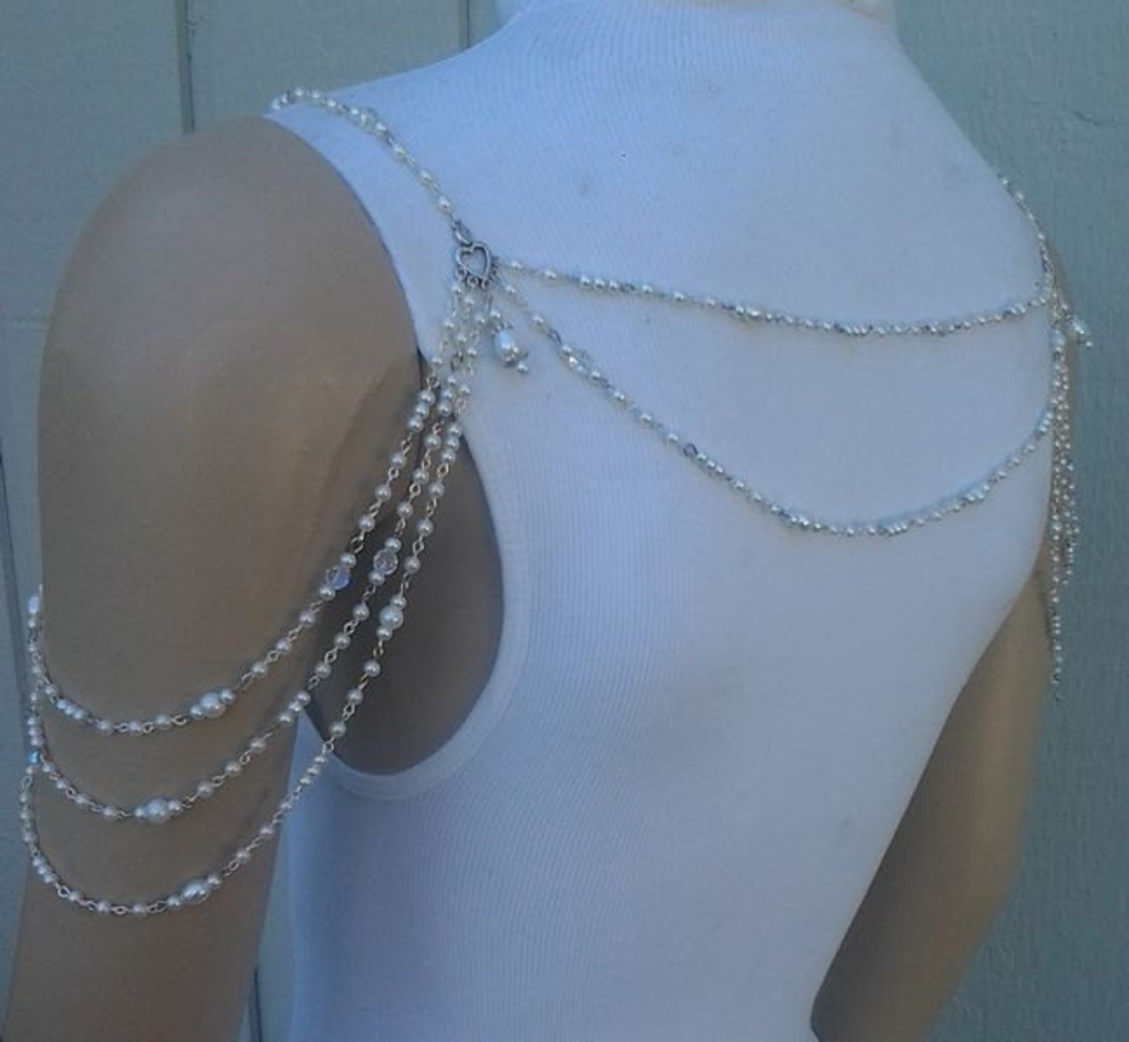 Delicate Pearl and Crystal Bead Draping Multi-link Shoulder | Etsy