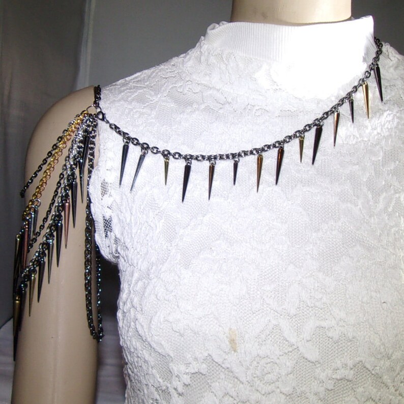 Mixed Metal Triple Spiked Shoulder Chain Necklace - Etsy