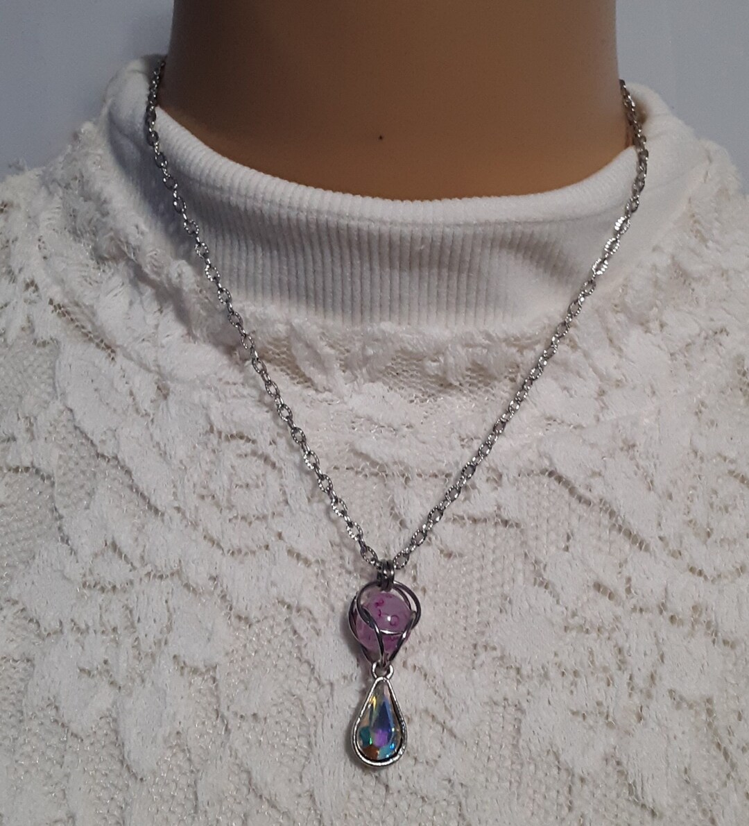 Pink Dragon Veins Agate Captive Bead Necklace - Etsy