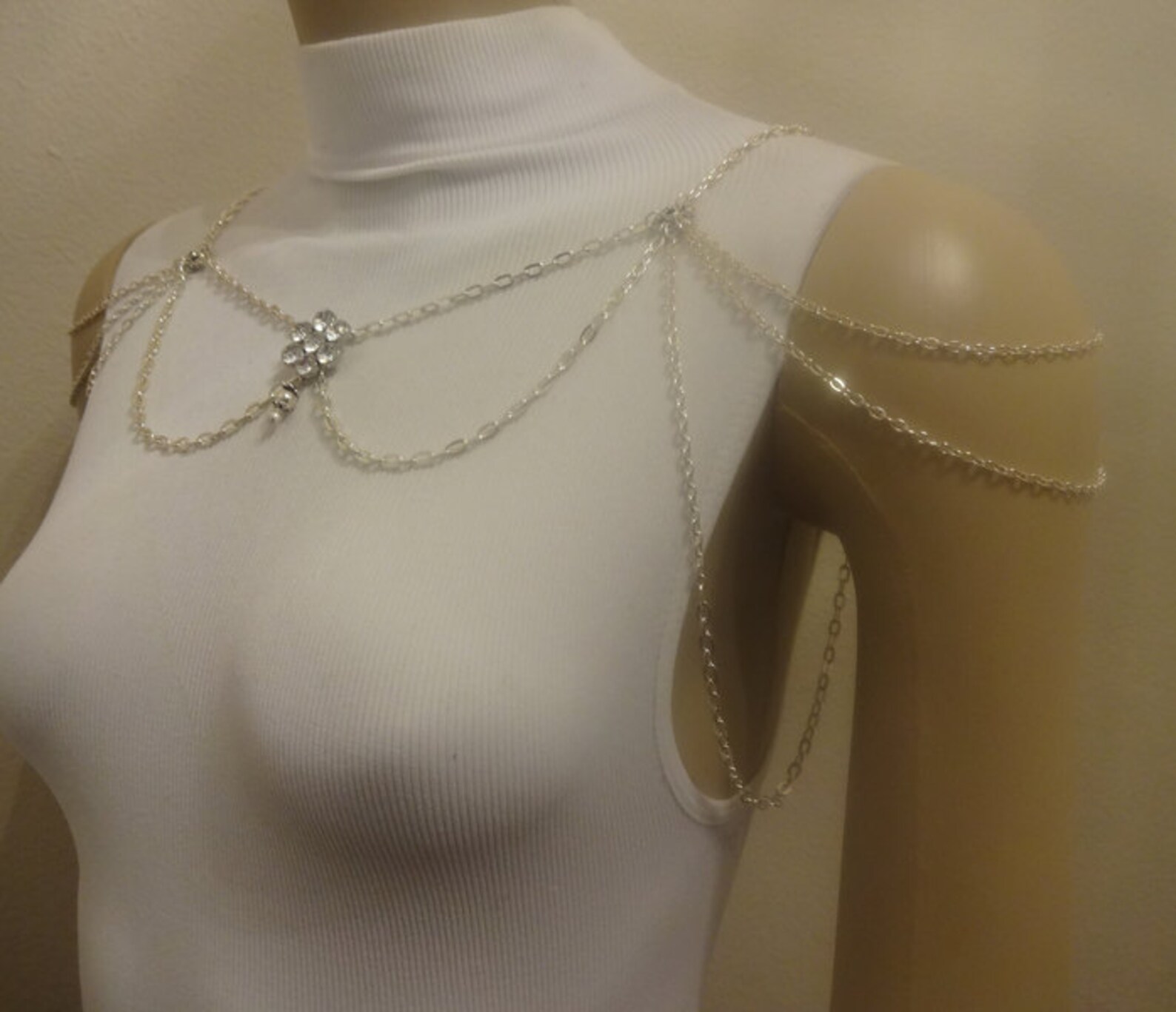 Crystal With Silver and Chain Shoulder Chain Necklace Bridal - Etsy