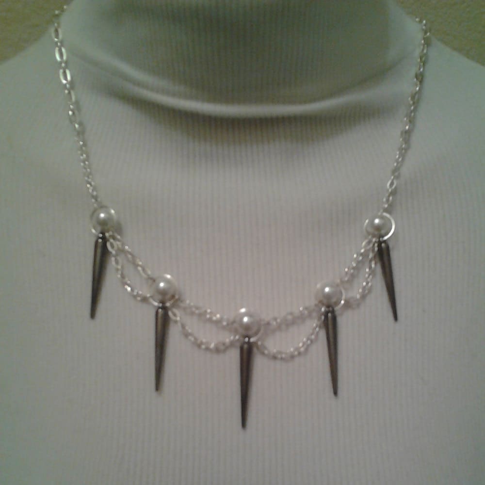 Gunmetal White and Silver Spikes With Pearls Necklace - Etsy
