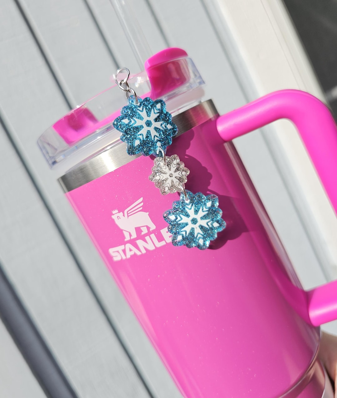 Snowflake Dangle Stanley Straw Topper Charm - Tumbler Straw Charm ...