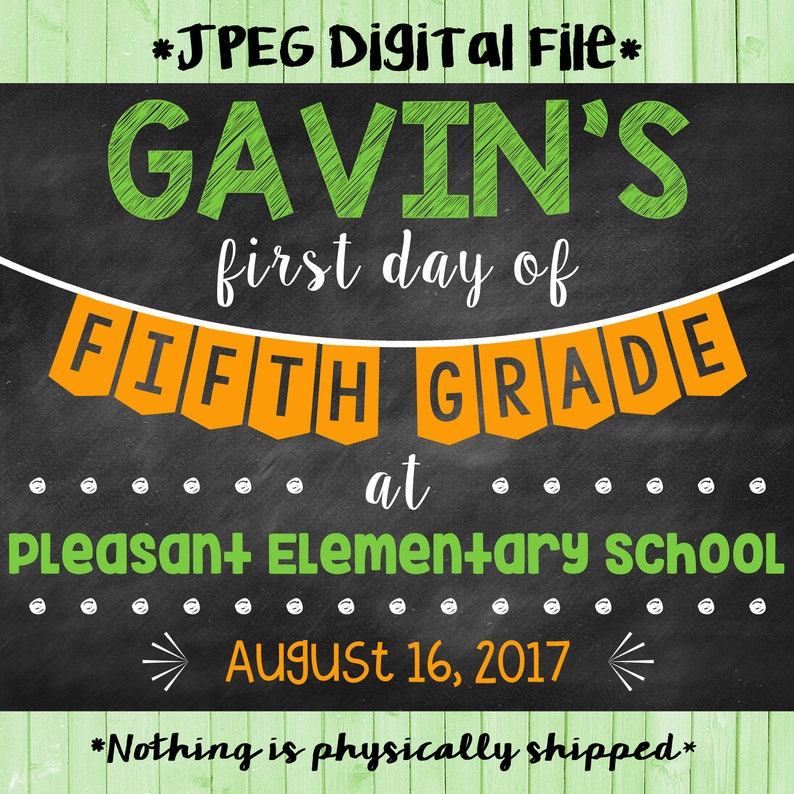 First Day of Fifth Grade Chalkboard Poster Back to School Sign | Etsy