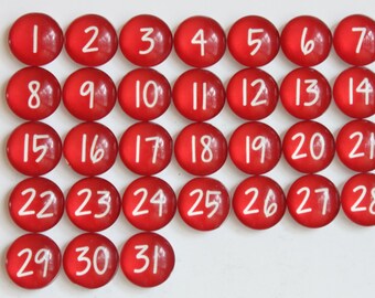 31 Red Calendar Number Glass Magnets | Etsy