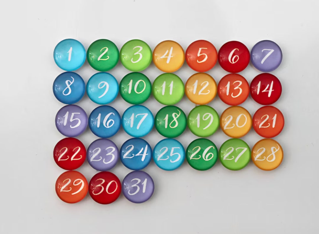Glass Number Magnets | Colorful Magnetic Set Set of 31 Numbers | Unique ...