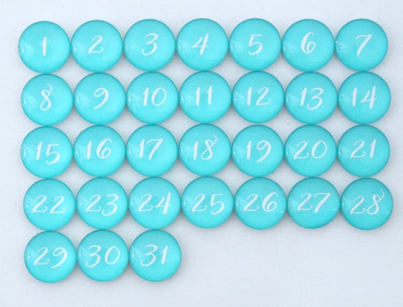 31 Aqua Blue Calendar Number Glass Magnets | Etsy