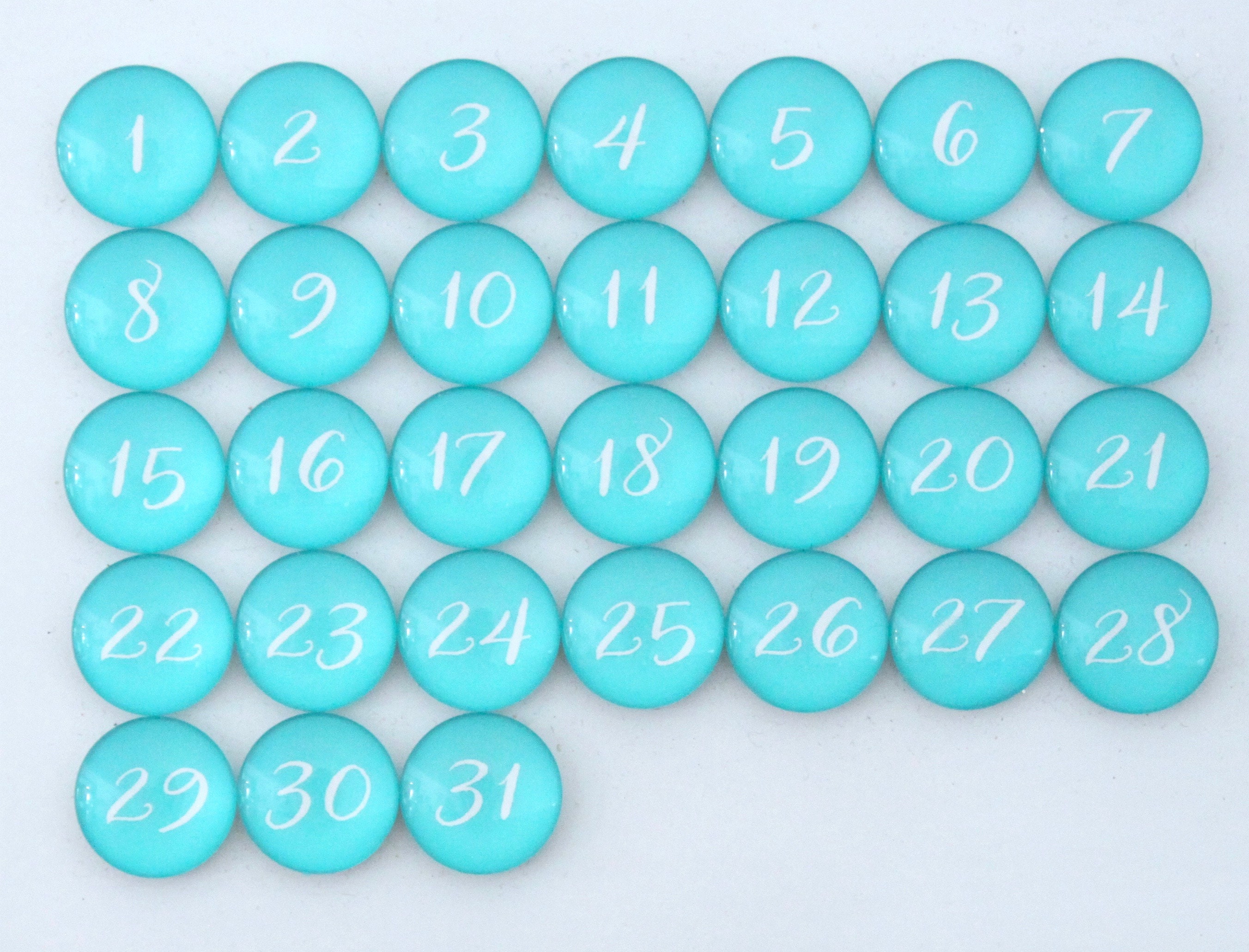 31 Aqua Blue Calendar Number Glass Magnets | Etsy