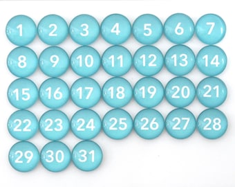 31 Aqua Blue Calendar Number Glass Magnets | Etsy