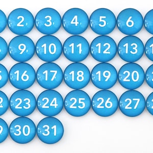 31 Deep Sky Blue Calendar Number Glass Magnets NEW - Etsy