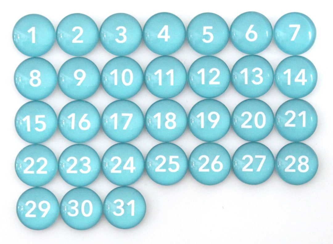 Set of 31 Carolina Blue Glass Numbers | Magnetic Whiteboard Calendar ...