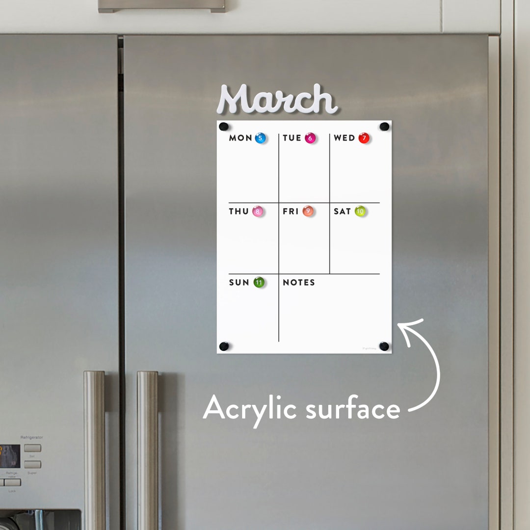 Magnetic Acrylic Fridge Calendar | Dry Erase Weekly Planner | Lucite ...