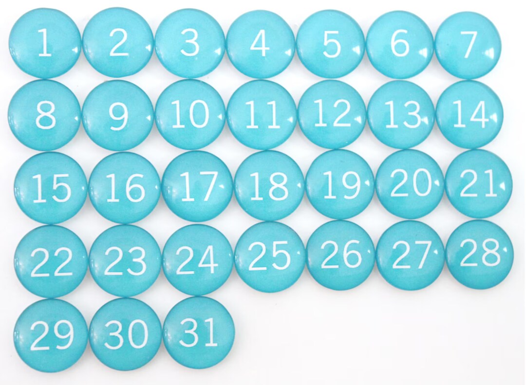 31 Elegant Aqua Blue Calendar Number Glass Magnets | Decorative Magnets ...