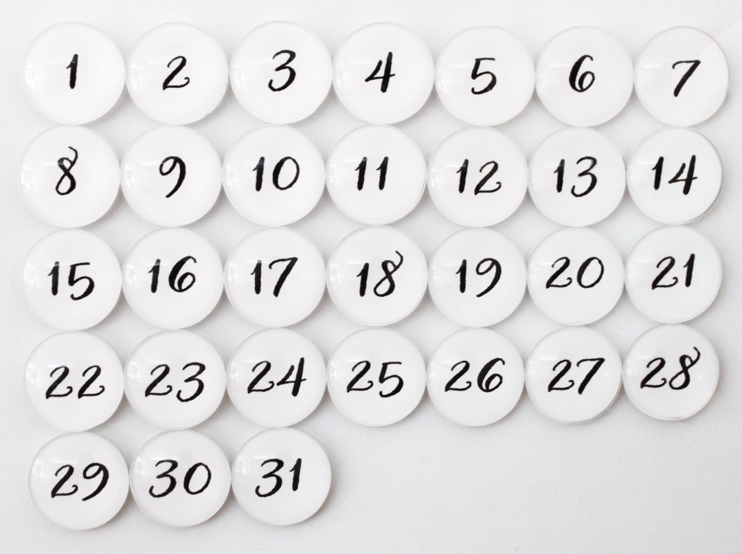 31 White Glass Calendar Number Magnets | Elegant Magnetic Calendar ...