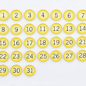 NEW 31 Yellow Glass Number Magnets | Calendar Magnets | 18mm & 20mm ...