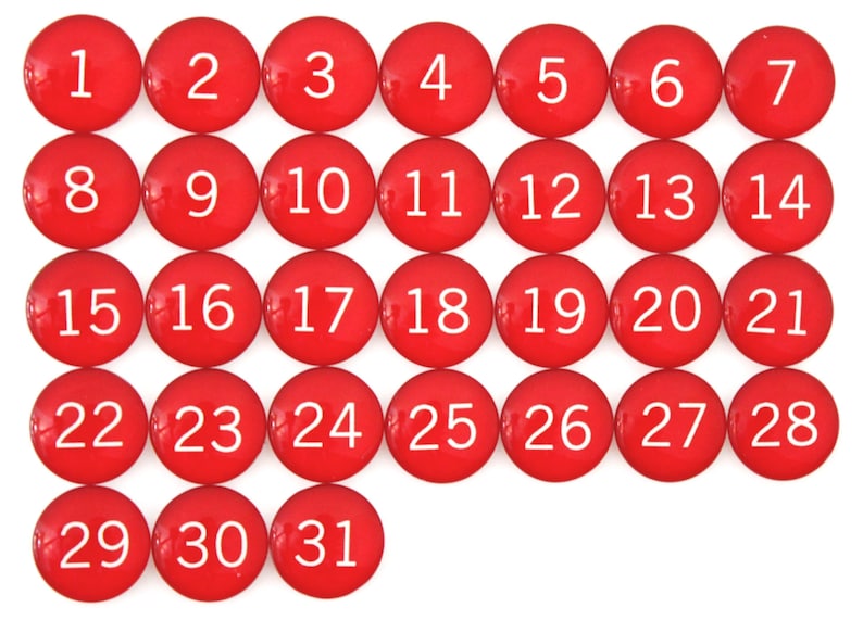 31 Red Calendar Number Glass Magnets - Etsy