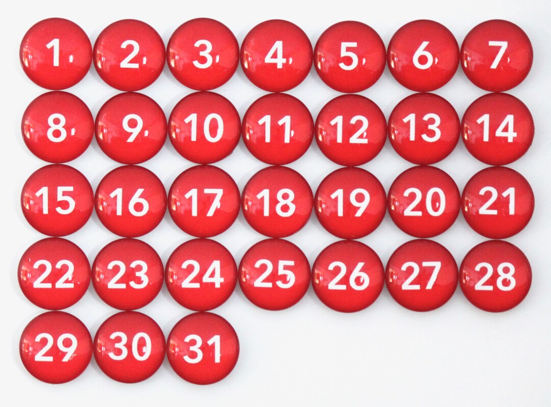 31 Red Calendar Number Glass Magnets - Etsy