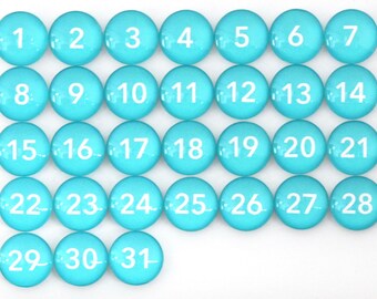 31 Aqua Blue Calendar Number Glass Magnets - Etsy