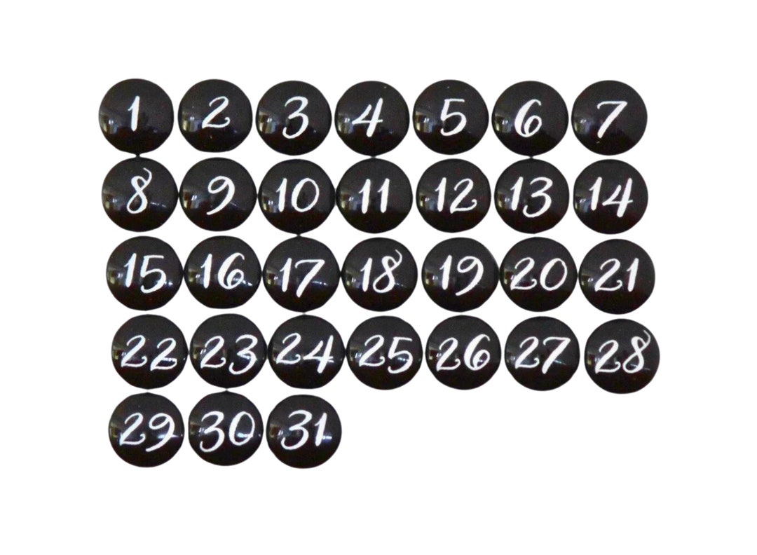 Set of 31 Gorgeous Black Glass Magnets | Extra Small Glass Numbers ...