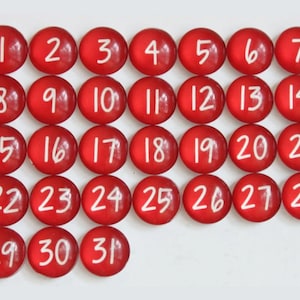 Set of 31 Gorgeous Red Calendar Number Glass Magnets | Fridge Calendar ...
