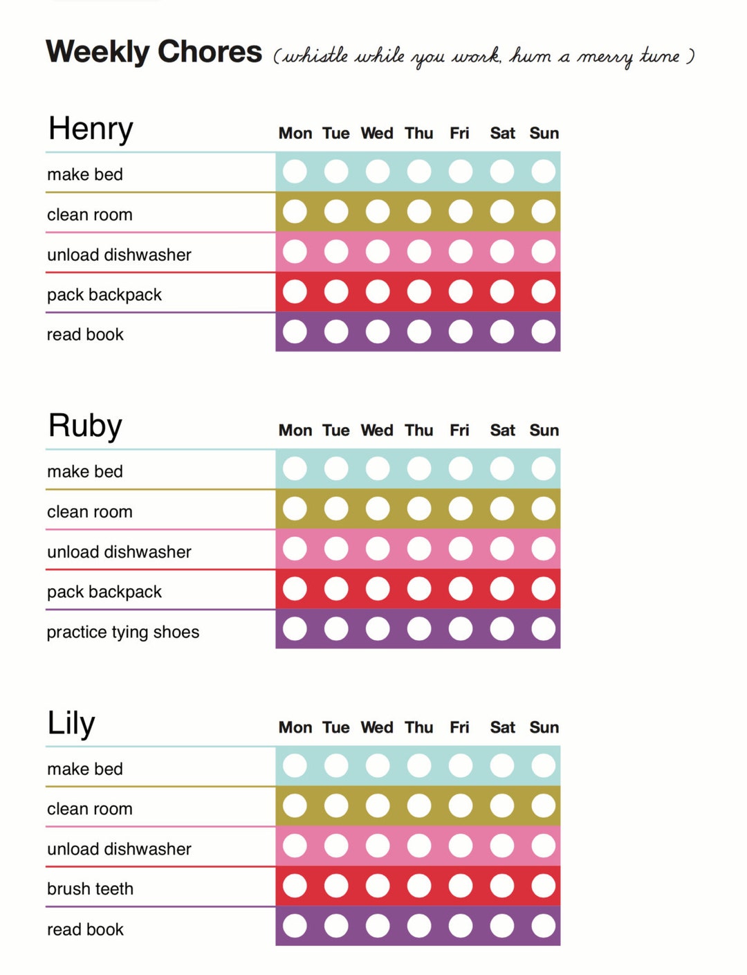 Chore Chart Editable Colorful Chore Tracker for Kids & Families Fun ...