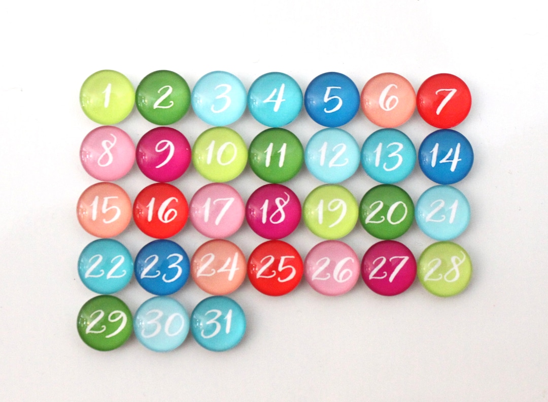 Set of 31 Gorgeous Extra Small Glass Number Magnets | Multi-colored ...