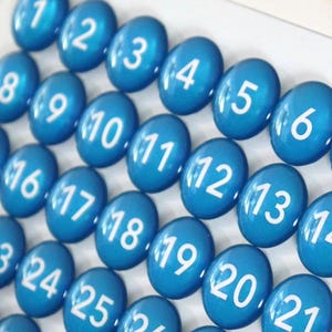 31 Deep Sky Blue Glass Calendar Number Magnets | Two Sizes Available ...