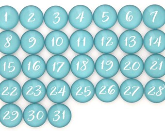 31 Aqua Blue Calendar Number Glass Magnets | Etsy