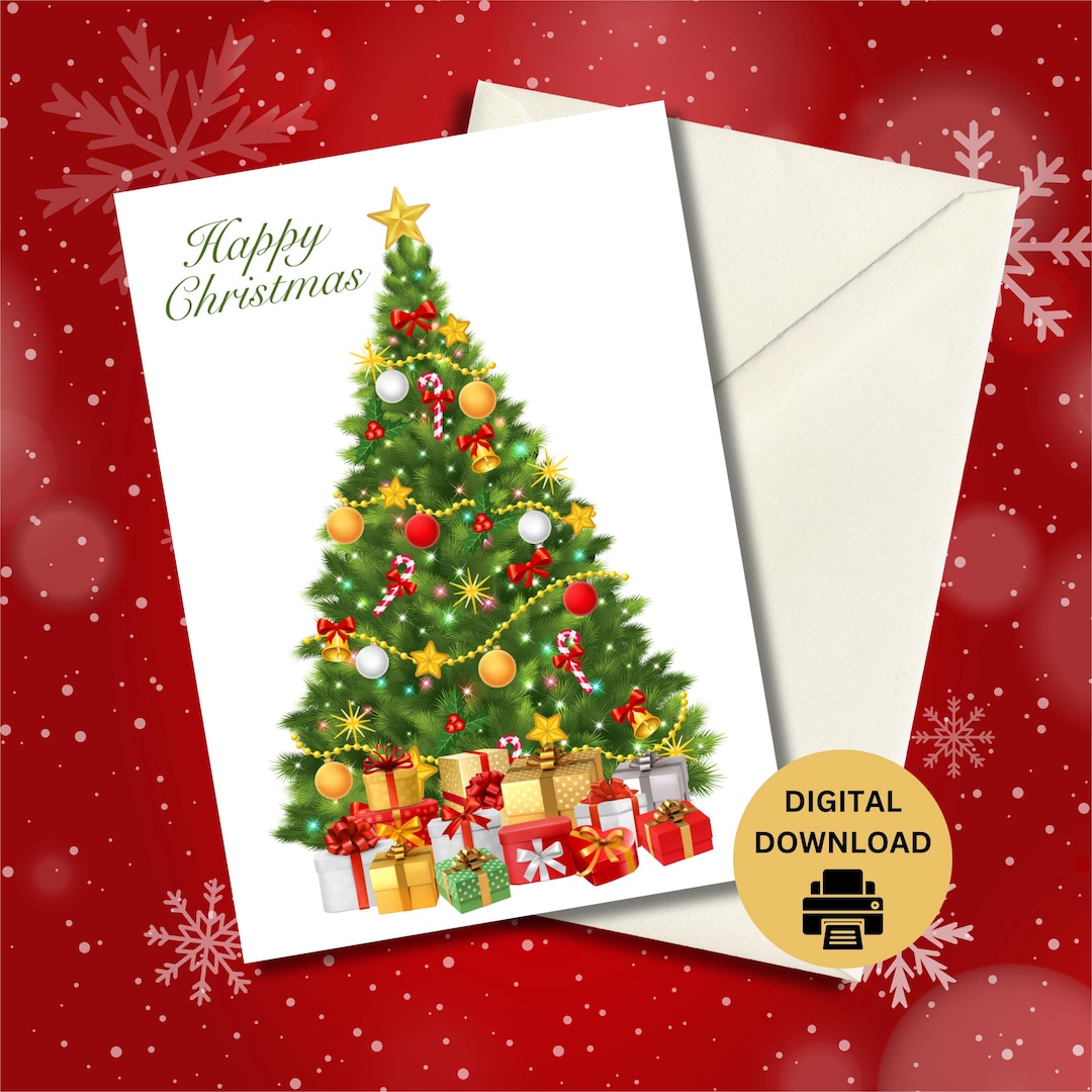 Printable Christmas Tree Card, Downloadable Xmas Greetings Card ...
