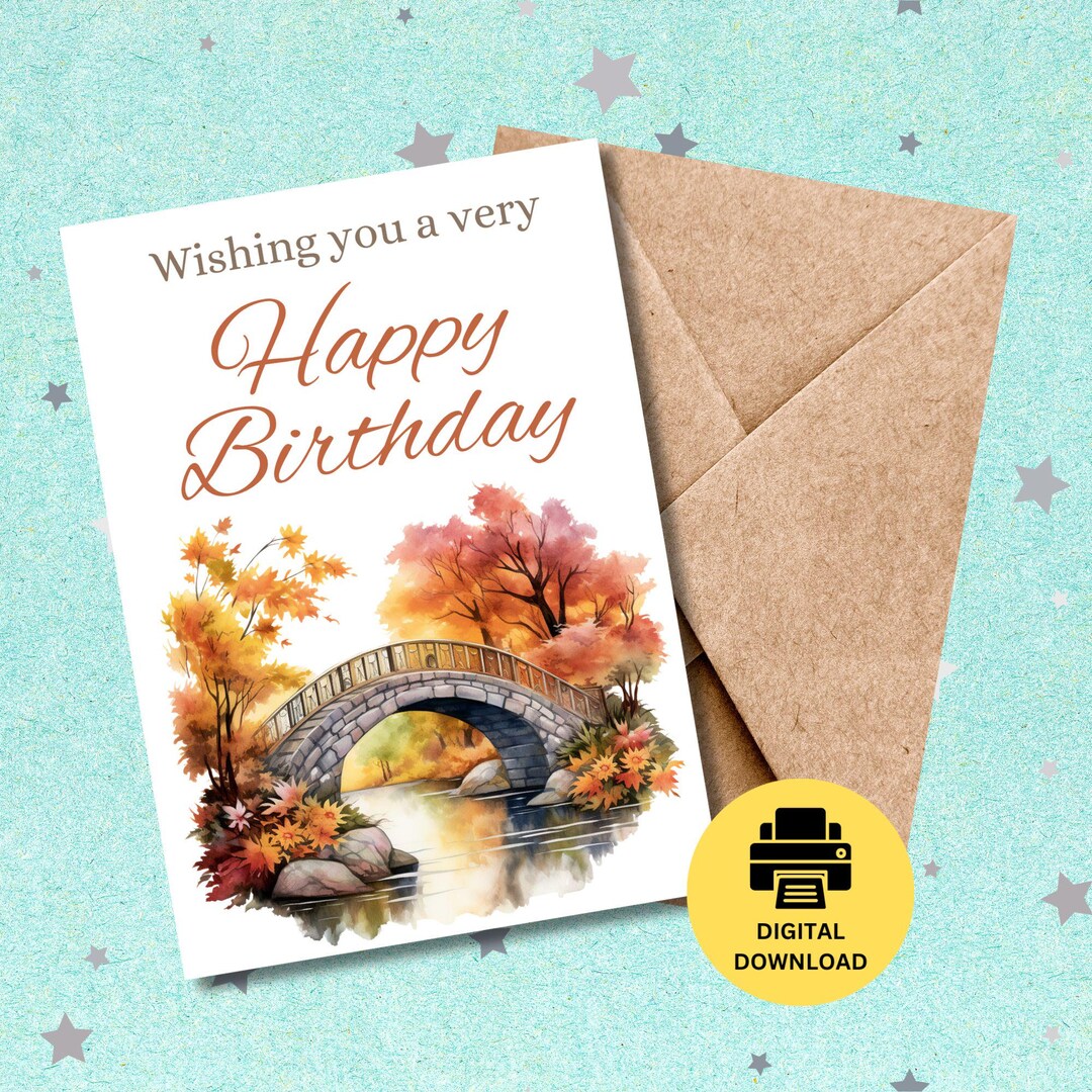 Printable Fall Birthday Card, Downloadable Greetings Card, Digital ...