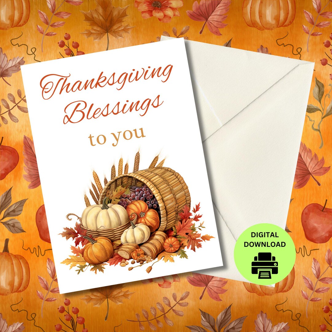 Printable Thanksgiving Card, Downloadable Autumn Fall Greetings Card ...