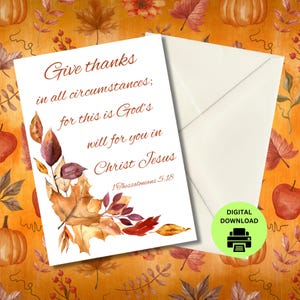 Printable Bible Verse Thanksgiving Card, Downloadable Religious Autumn ...