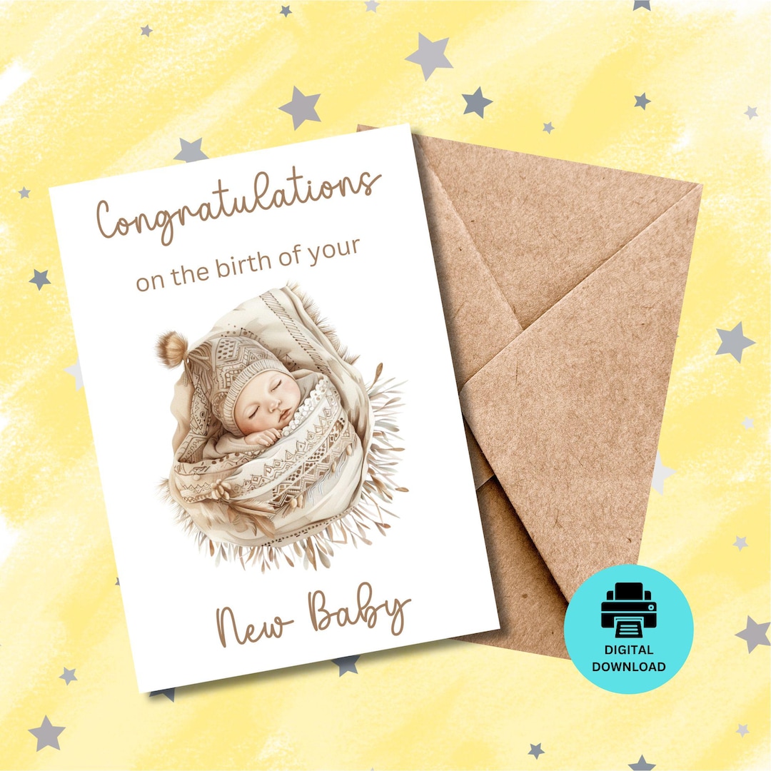 Printable New Baby Card, Digital Download New Baby Congratulations Card ...