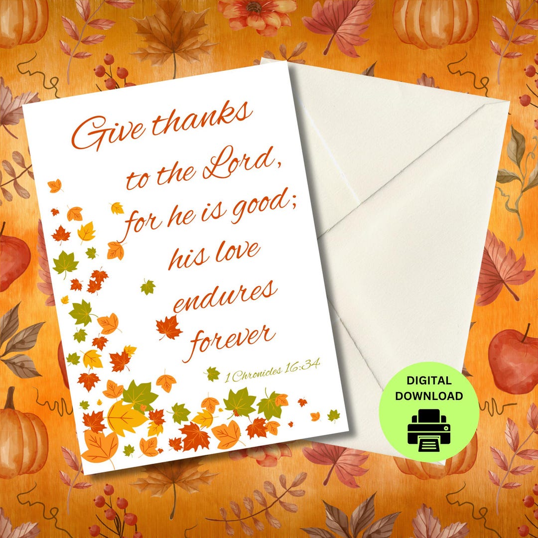 Printable Bible Verse Thanksgiving Card, Downloadable Religious Autumn ...