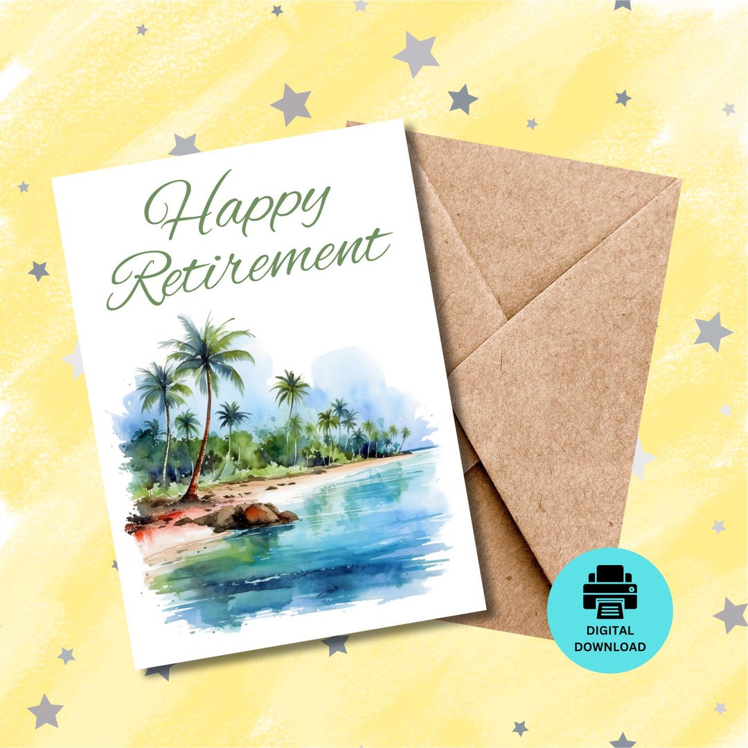 Printable Happy Retirement Card, Digital Download Tropical Beach ...