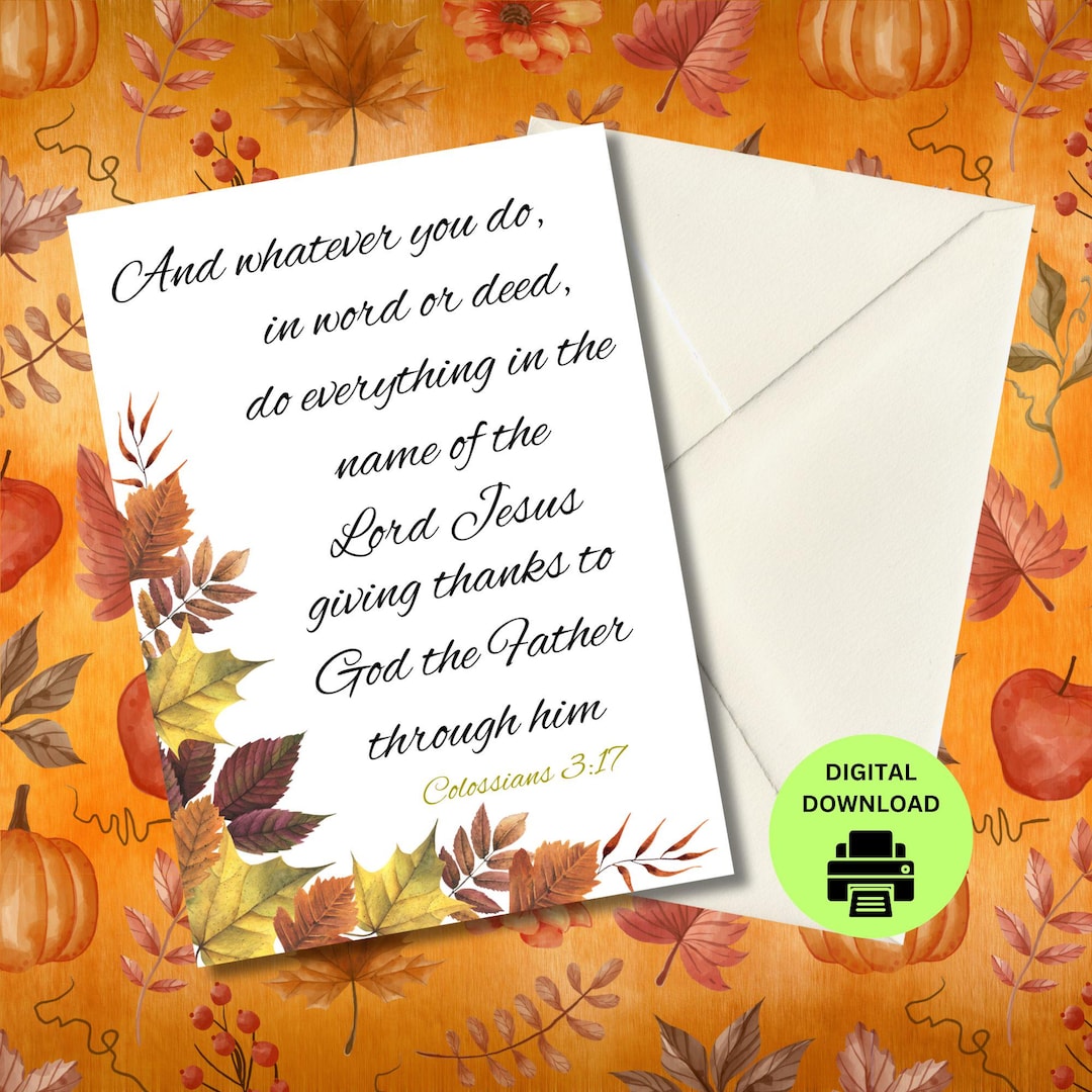 Printable Bible Verse Thanksgiving Card, Downloadable Religious Autumn ...