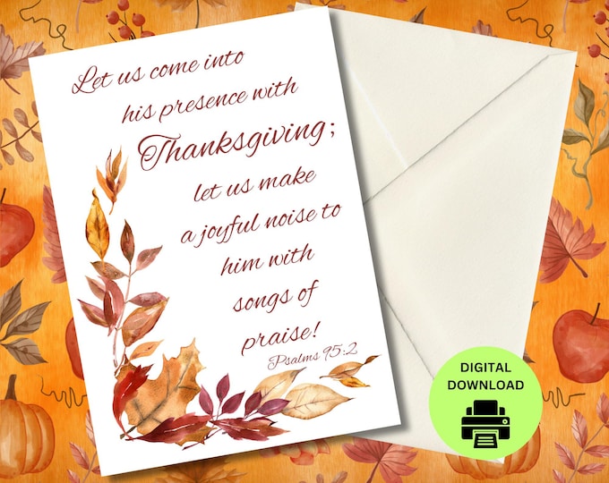 Printable Bible Verse Thanksgiving Card, Downloadable Religious Autumn ...