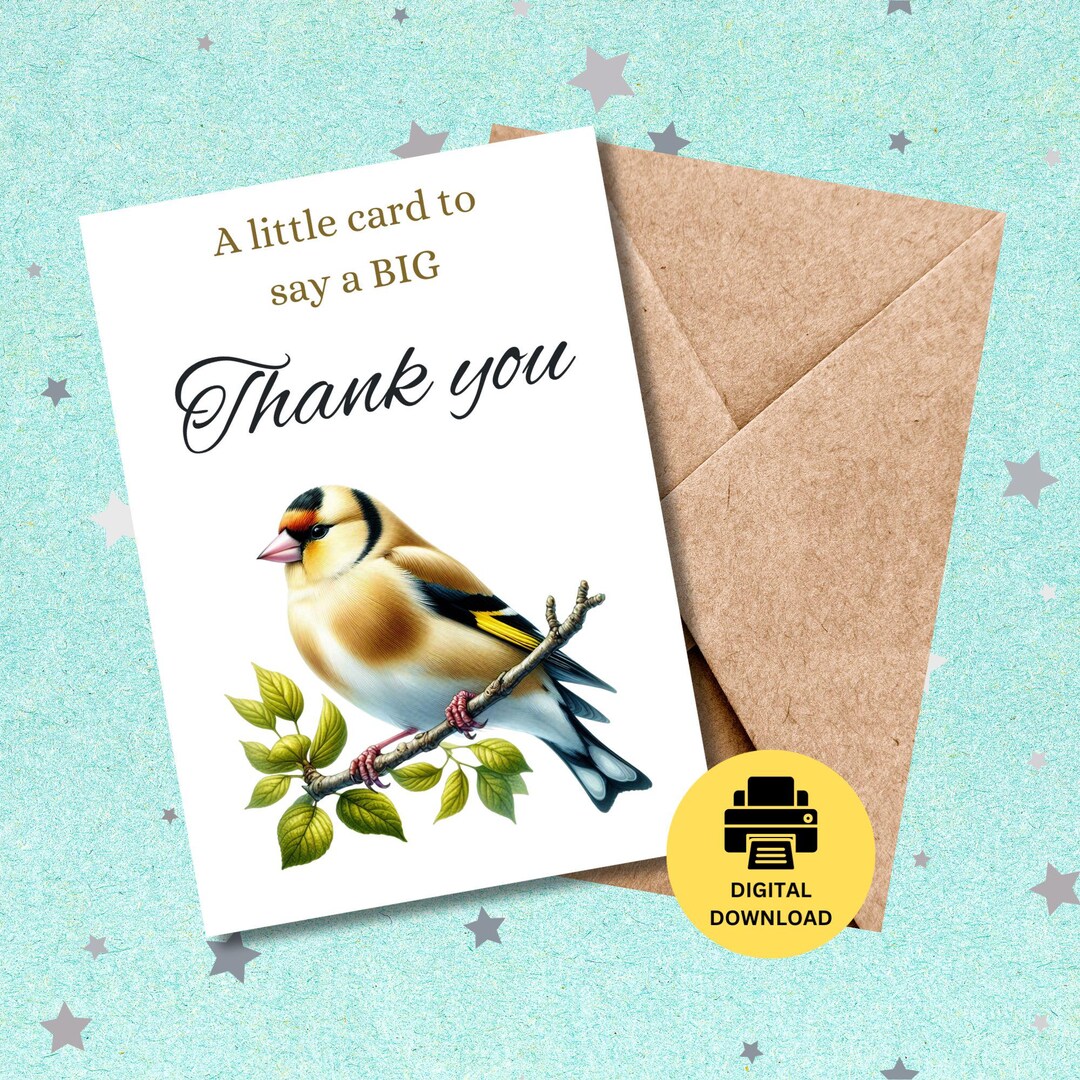 Printable Bird Thank You Card, Downloadable Bird Lover Greetings Card ...