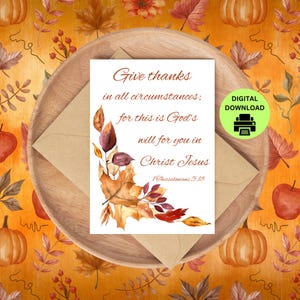 Printable Bible Verse Thanksgiving Card, Downloadable Religious Autumn ...