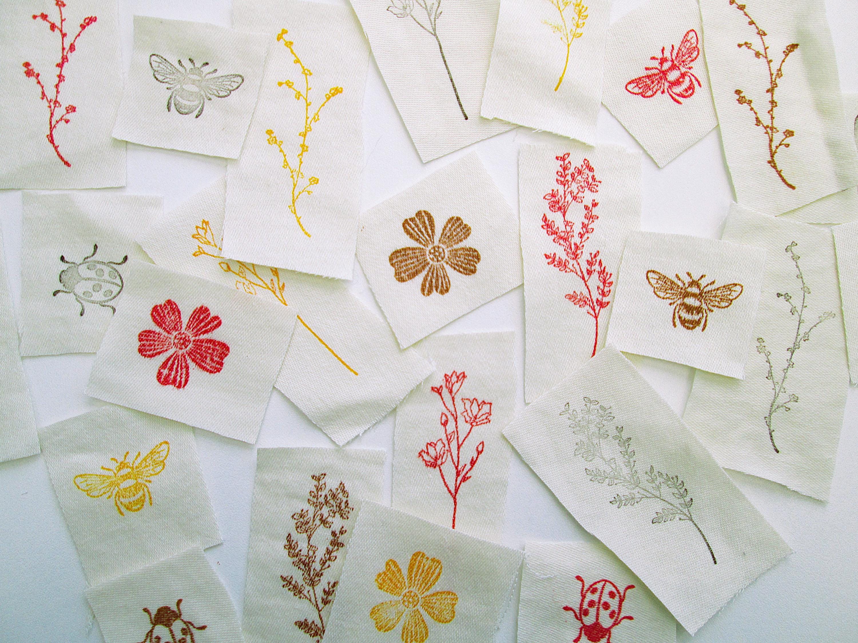 Hand Stamped Bees, Ladybirds and Flower Snippets for Slow Stitching ...