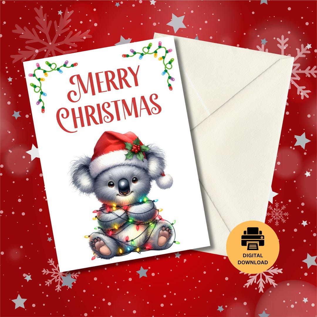Printable Cute Koala Christmas Card, Downloadable Xmas Greetings Animal ...
