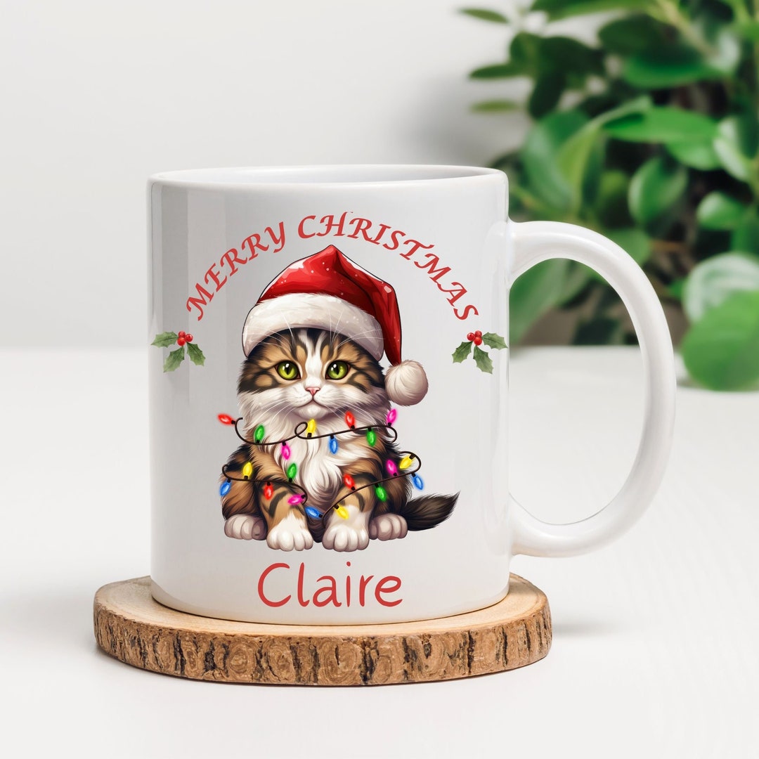 Personalized Christmas Cat Mug, Custom Name Cat Lover Gift, Xmas Kitty ...