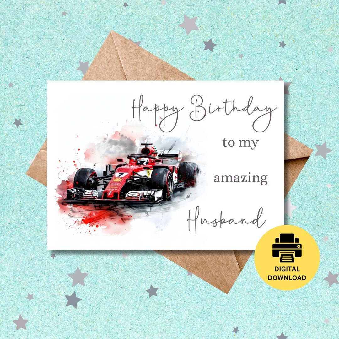 Printable Racing Car Birthday Card for Husband, Instant Downloadable ...