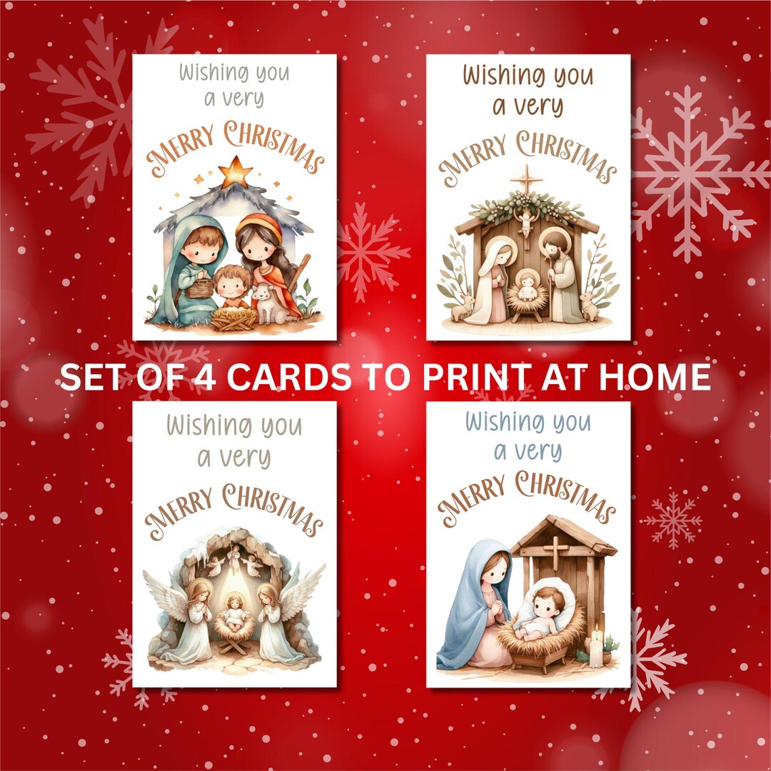 Set of 4 Printable Nativity Christmas Cards, Downloadable Xmas ...