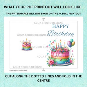 Printable Multi Coloured Birthday Cake Card, Downloadable Rainbow Cake ...