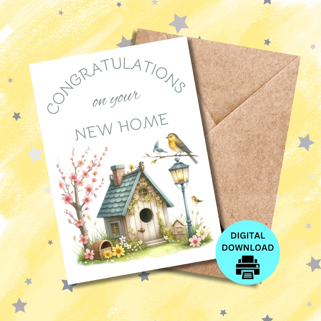 Printable New Home Birdhouse Card, Downloadable Bird House Greetings ...