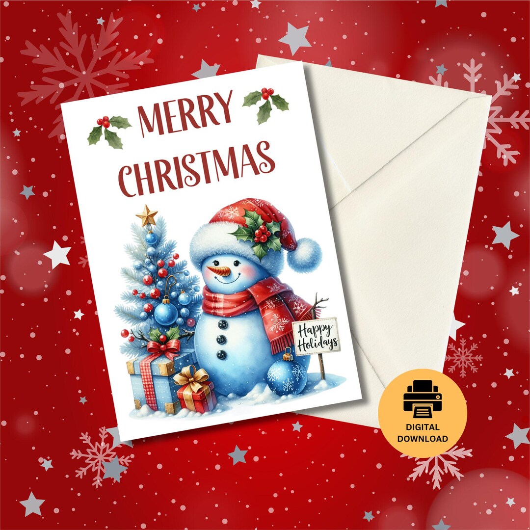 Printable Snowman Christmas Card, Downloadable Snowmen Greetings Card ...