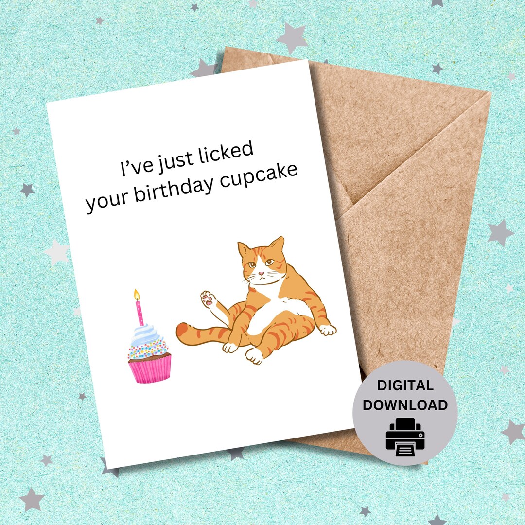 Printable Funny Cat Birthday Card, Downloadable Cat Lover Greetings ...