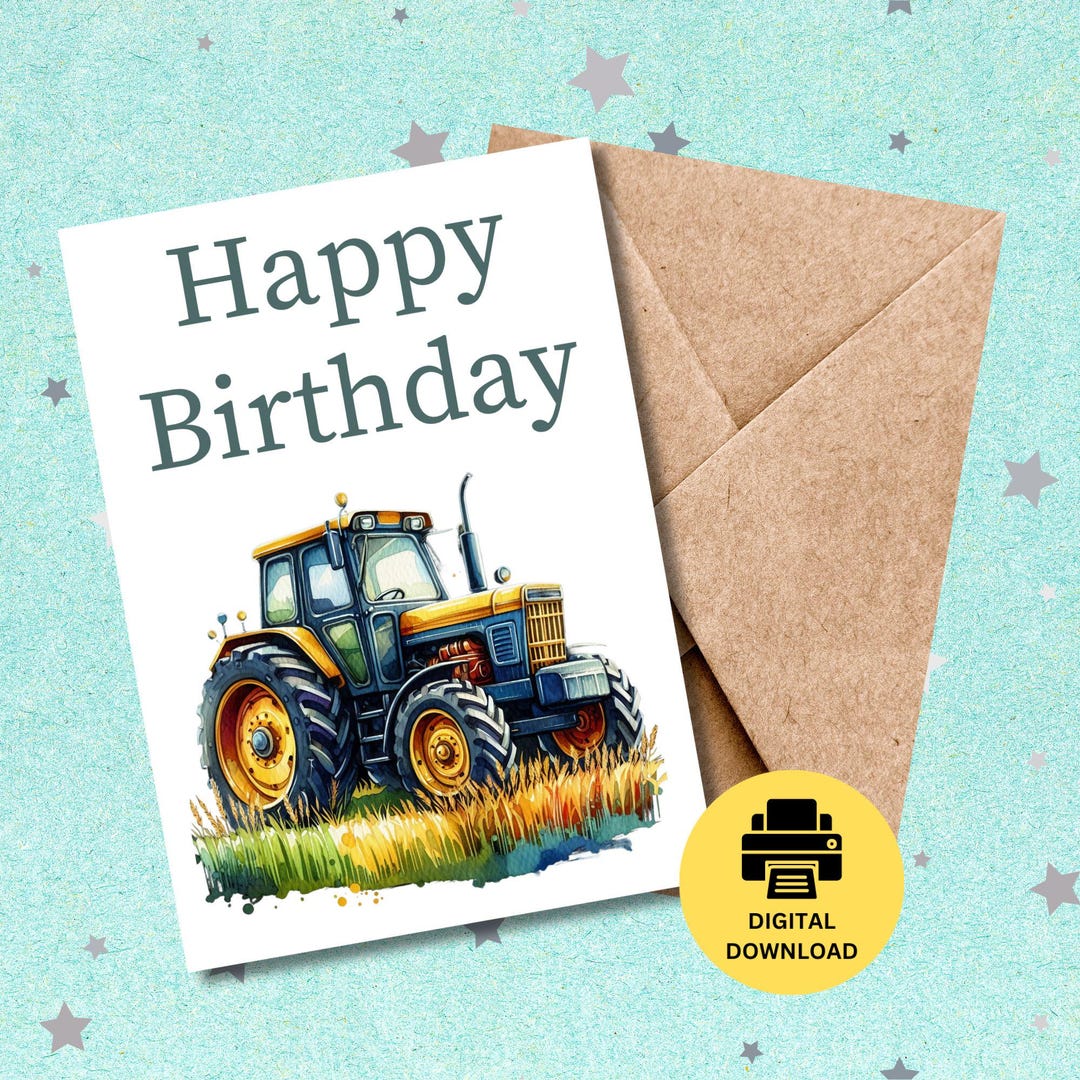 Printable Tractor Birthday Card, Downloadable Greetings Card, Digital ...
